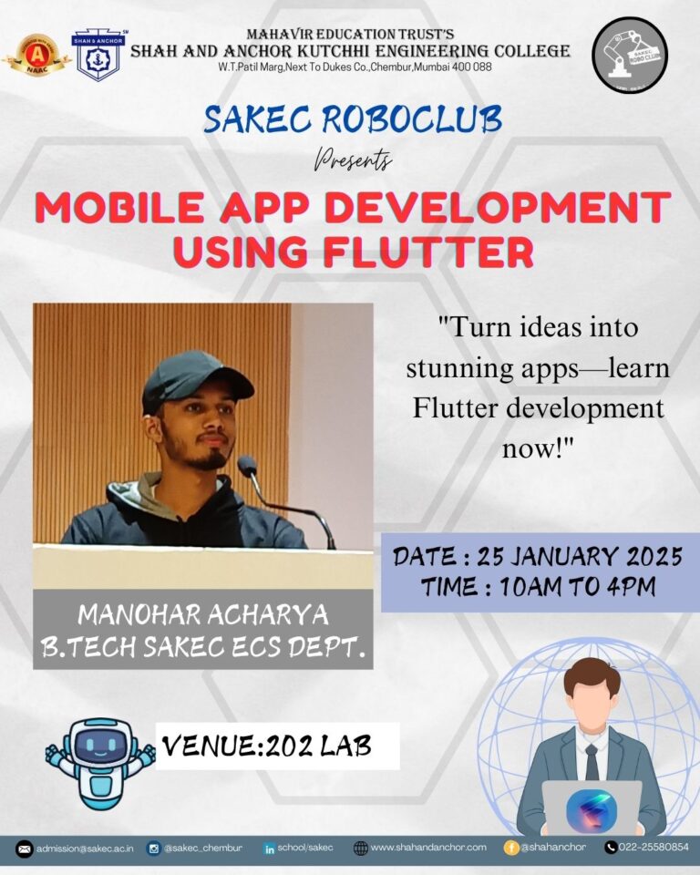 MOBILE APP DEVELOPMENT USING FLUTTER on 25th Jan 2025 Shah & Anchor Kutchhi Engineering College